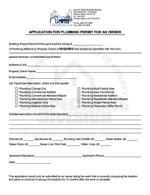 Fillable Online APPLICATION FOR PLUMBING PERMIT FOR AN OWNER Fax Email