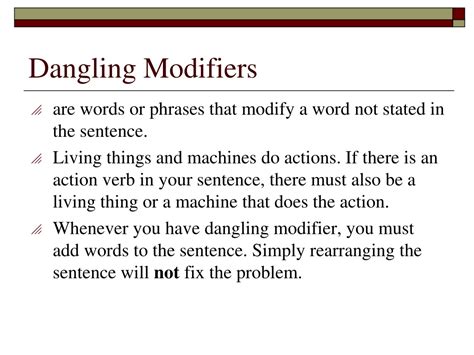 Ppt Misplaced And Dangling Modifiers Powerpoint Presentation Free