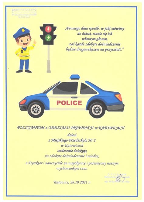 PODZIĘKOWANIA ZA WIZYTĘ POLICJANTÓW W PRZEDSZKOLU Podziękowania