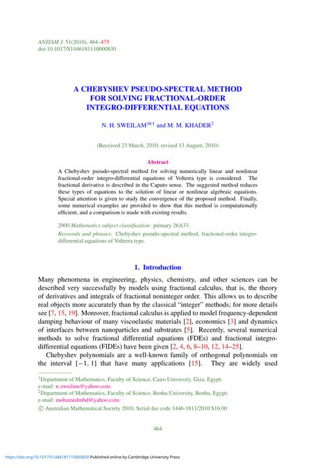 pdf a chebyshev pseudo spectral method for solving fractional integro differential equations