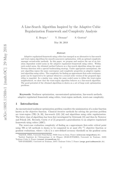 pdf a line search algorithm inspired by the adaptive cubic regularization framework and