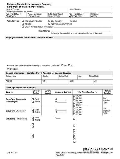Fillable Online First Reliance Standard Life Insurance Company