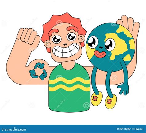 Cartoon Man With Planet Earth And A Recycling Sign On His Hands Vector