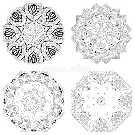 Hand Drawn Zentangle Set Of 4 Mandalas For Coloring Page Stock Vector