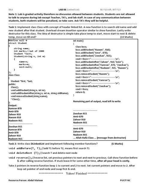 dsa linked list bs f13 aft bit f13 pdf computer data computer programming