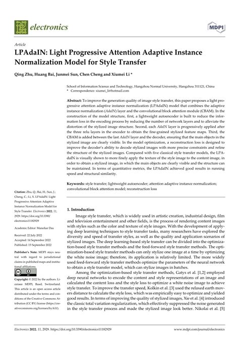 pdf lpadain light progressive attention adaptive instance normalization model for style transfer