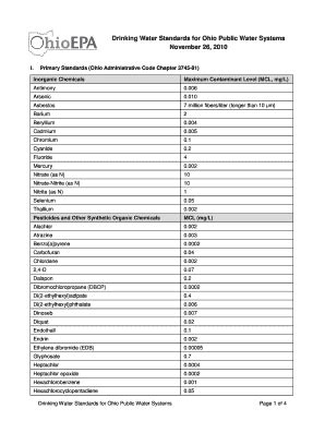 Fillable Online Epa Ohio Drinking Water Standards For Ohio Public Water