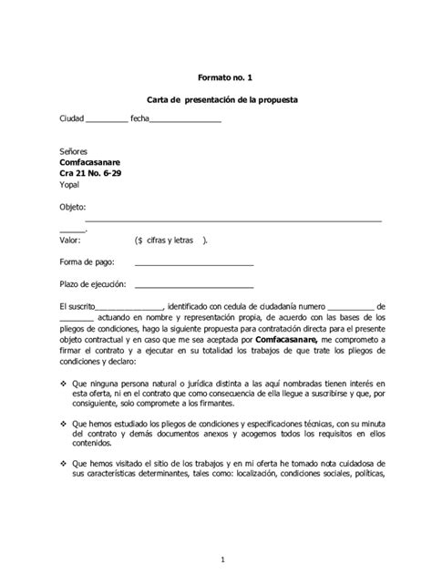 Fillable Online Formato no 1 Carta de presentaci³n de la propuesta
