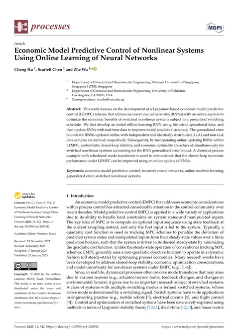 pdf economic model predictive control of nonlinear systems using online learning of neural