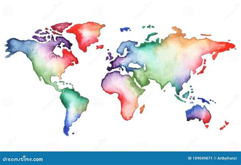 Hand Painted Watercolor World Map Stock Illustration Illustration Of