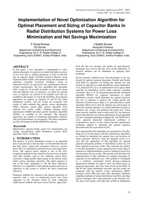 pdf implementation of novel optimization algorithm for optimal placement and sizing of