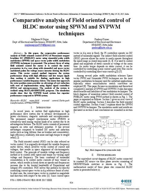 comparative analysis of field oriented control of bldc motor using spwm and svpwm techniques
