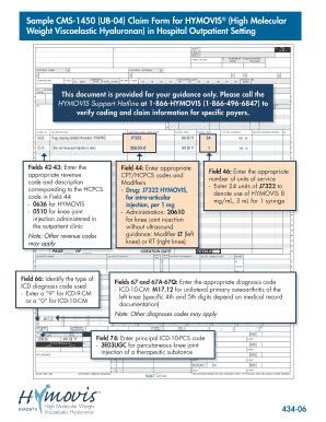 Sample CMS 1450 UB 04 Claim Form For HYMOVIS High Molecular 2020