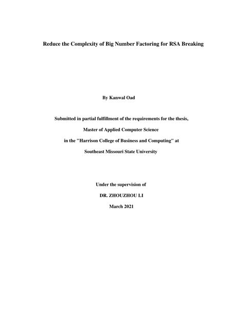 pdf reduce the complexity of big number factoring for rsa breaking