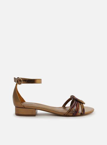 Sand Lia Bronze Couro Salto Bloco Tiras Enlace Arezzo