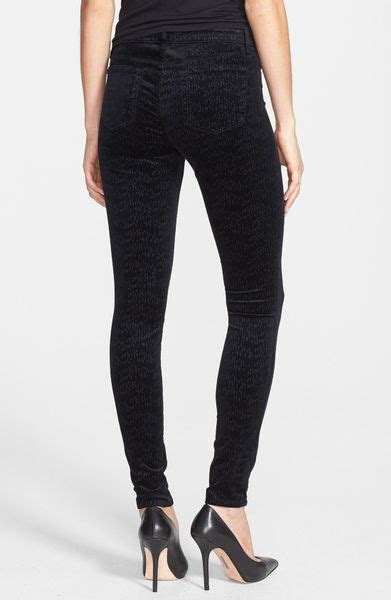 J Brand Patterned Velvet Skinny Jeans In Black Lyst