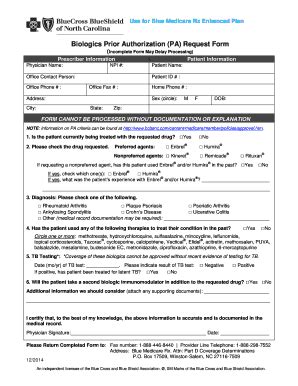 Fillable Online 2015 Blue Medicare Rx Enhanced Plan Biologics Prior