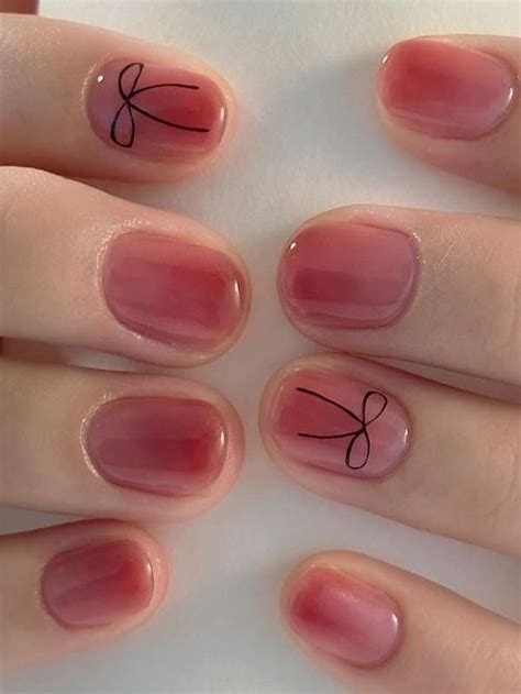 Korean Bow Nails Jelly Nails With Ribbons Bow Nail Designs Short Nail