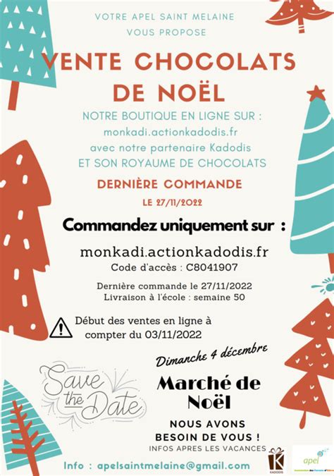 La vente de CHOCOLATS est de retour Ecole privée Saint Melaine