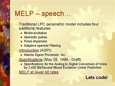 mixedexcitation linear predictive coder melp codec demonstration subject
