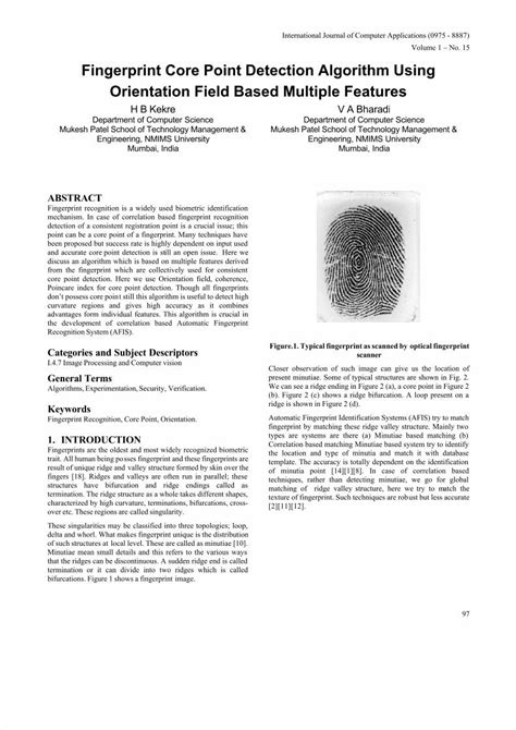 pdf fingerprint core point detection algorithm using orientation field based multiple features
