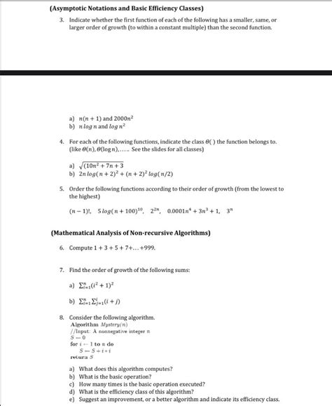 solved asymptotic notations and basic efficiency classes