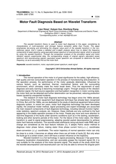 pdf motor fault diagnosis based on wavelet transform