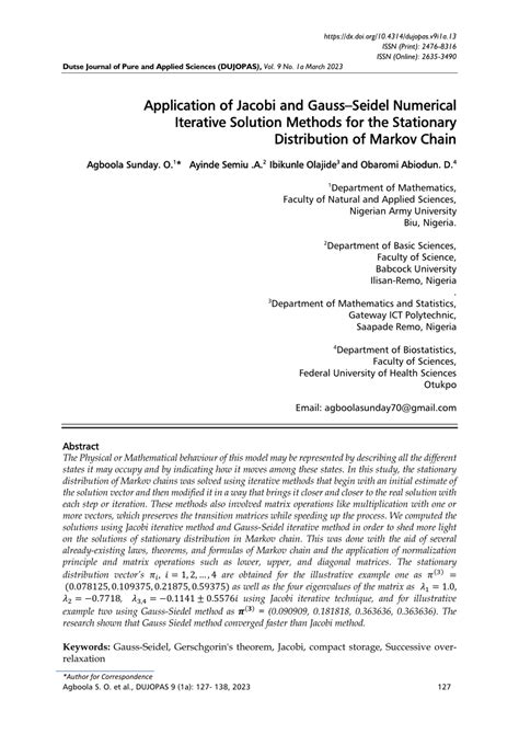 pdf application of jacobi and gauss seidel numerical iterative solution methods for the