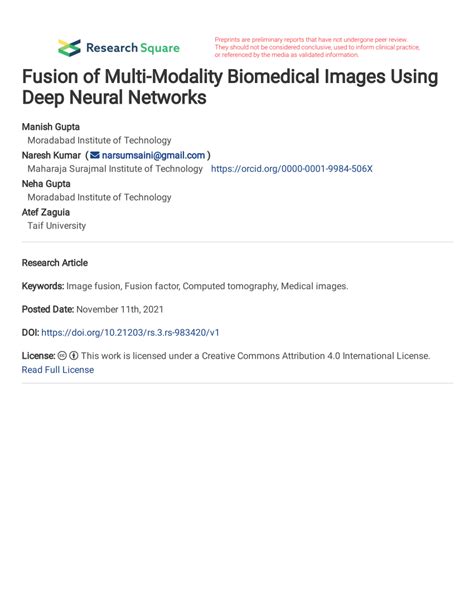 pdf fusion of multi modality biomedical images using deep neural networks