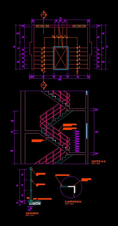Planos De Detalle De Escalera En Dwg Autocad Detalles Constructivos