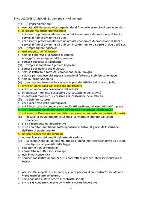 Simulazione Esame Primo Parziale Domande A Crocette SIMULAZIONE DI