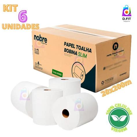 Papel Toalha Bobina 6 Rolos De 20cm X 200m Branca 100 Celulose Nobre