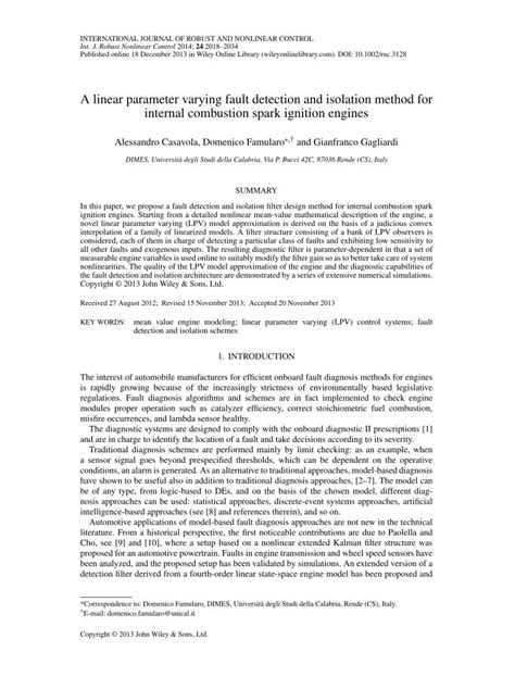 pdf a linear parameter varying fault detection and isolation method for internal combustion