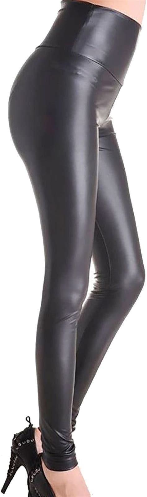 Zarlena Damen Sexy Faux Pu Leder Leggins Leggings Hüfthoch Hohe Taille High Waist Wetlook