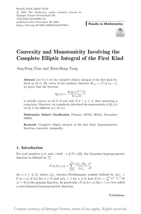 convexity and monotonicity involving the complete elliptic integral of the first kind request pdf