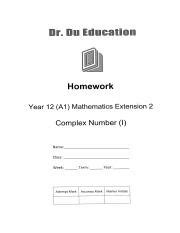 Year 12 Mathematics Extension 2 Complex Number Exercise 1 2 Course