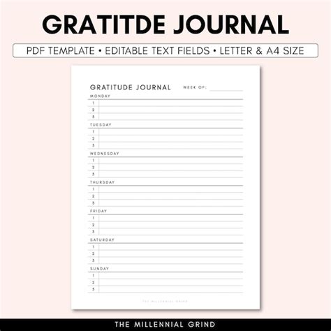 A4 Daily Gratitude Journal Page PDF Calendars Planners Paper Mindtek It