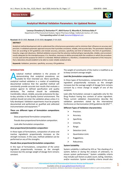 pdf analytical method validation parameters an updated review lavanya chowdary