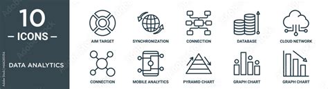 Data Analytics Outline Icon Set Includes Thin Line Aim Target