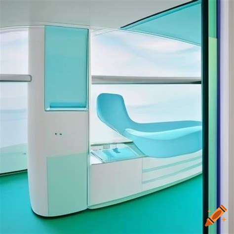 Frutiger Aero Room In White With Glossy Surface And Soft Light Blue