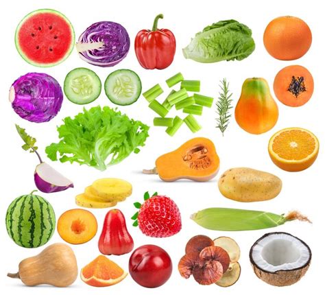 Mezcla De Diferentes Frutas Y Verduras Aisladas Sobre Un Fondo Blanco