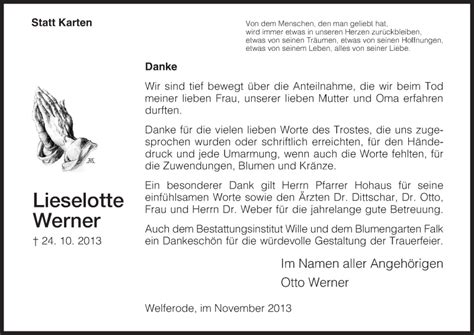 Traueranzeigen Von Lieselotte Werner Trauer HNA De