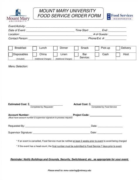 Catering Event Order Form Template