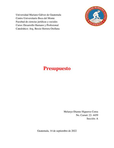Presuouessto tarea de presupuesto Universidad Mariano Gálvez de