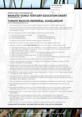 Fillable Online Waikato Tainui Tertiary Education Grant Tumate Mahuta