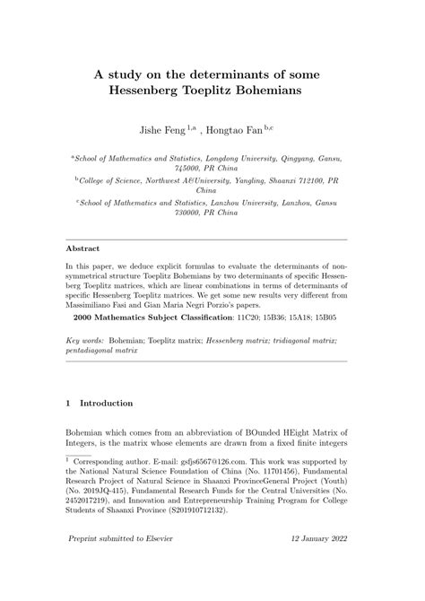 pdf the explicit formulae of the determinants of specific pentadiagonal toeplitz hessenberg