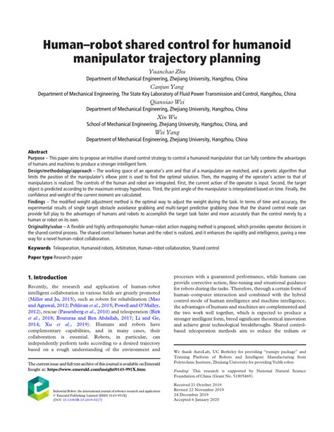 pdf human robot shared control for humanoid manipulator trajectory planning