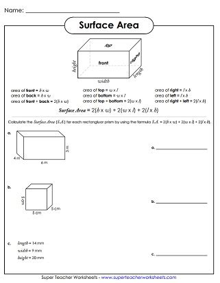 Surface Area Worksheets