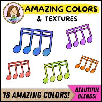 Watercolor Music Notes Clipart Semiquavers Sixteenth Notes TPT