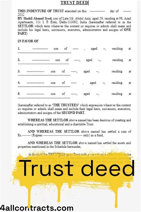 Sample Trust Deed Contract Template Word Doc Contract Finance Trust